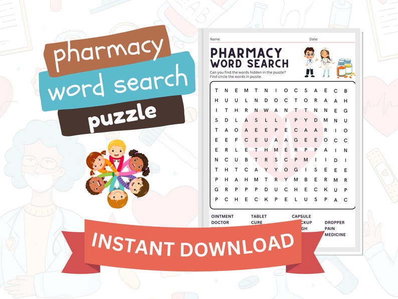 Pharmacy Word Search Game for Kids: Printable Puzzle (PDF) - Etsy