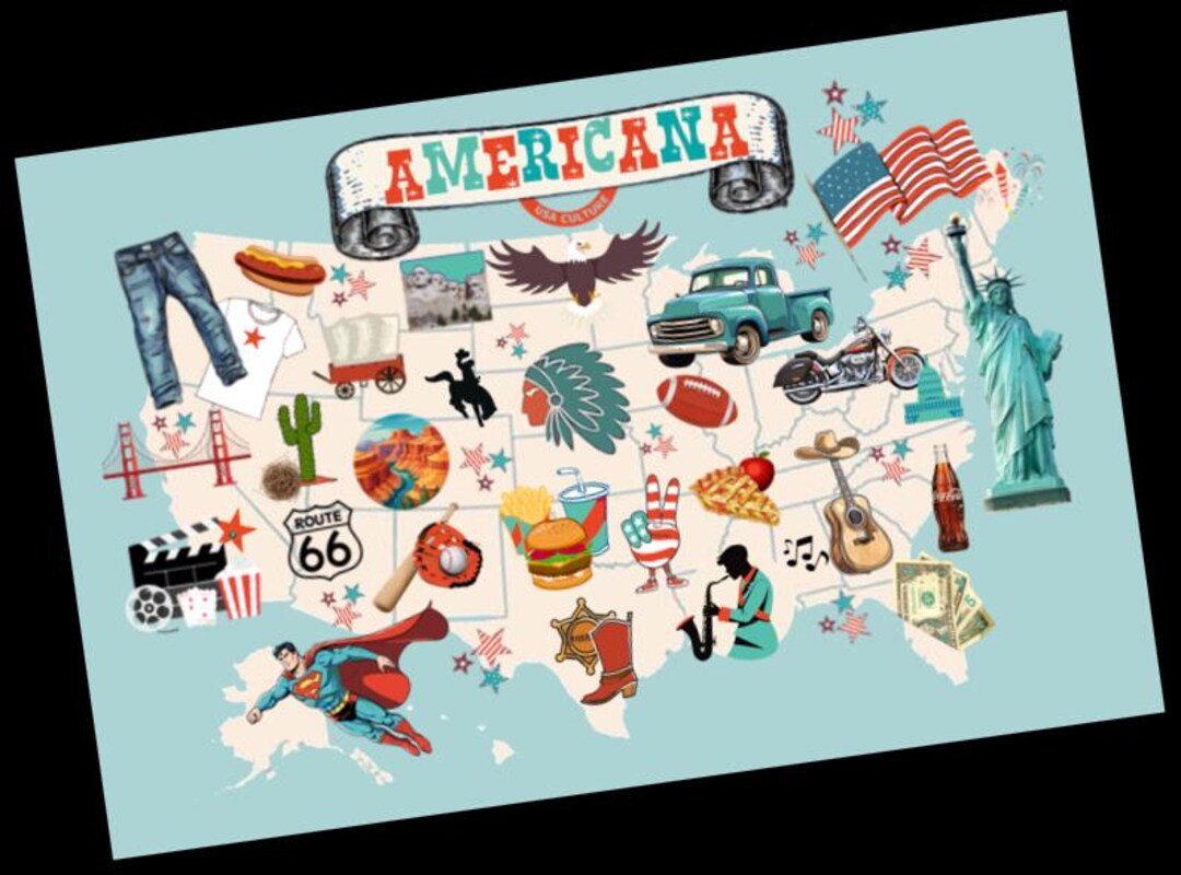 AMERICANA USA Culture Postcard Map - Etsy