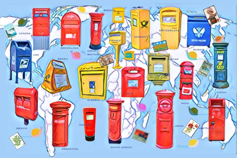 MAILBOXES of the World Map Postcard - Etsy
