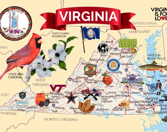VIRGINIA Map Postcard - Etsy