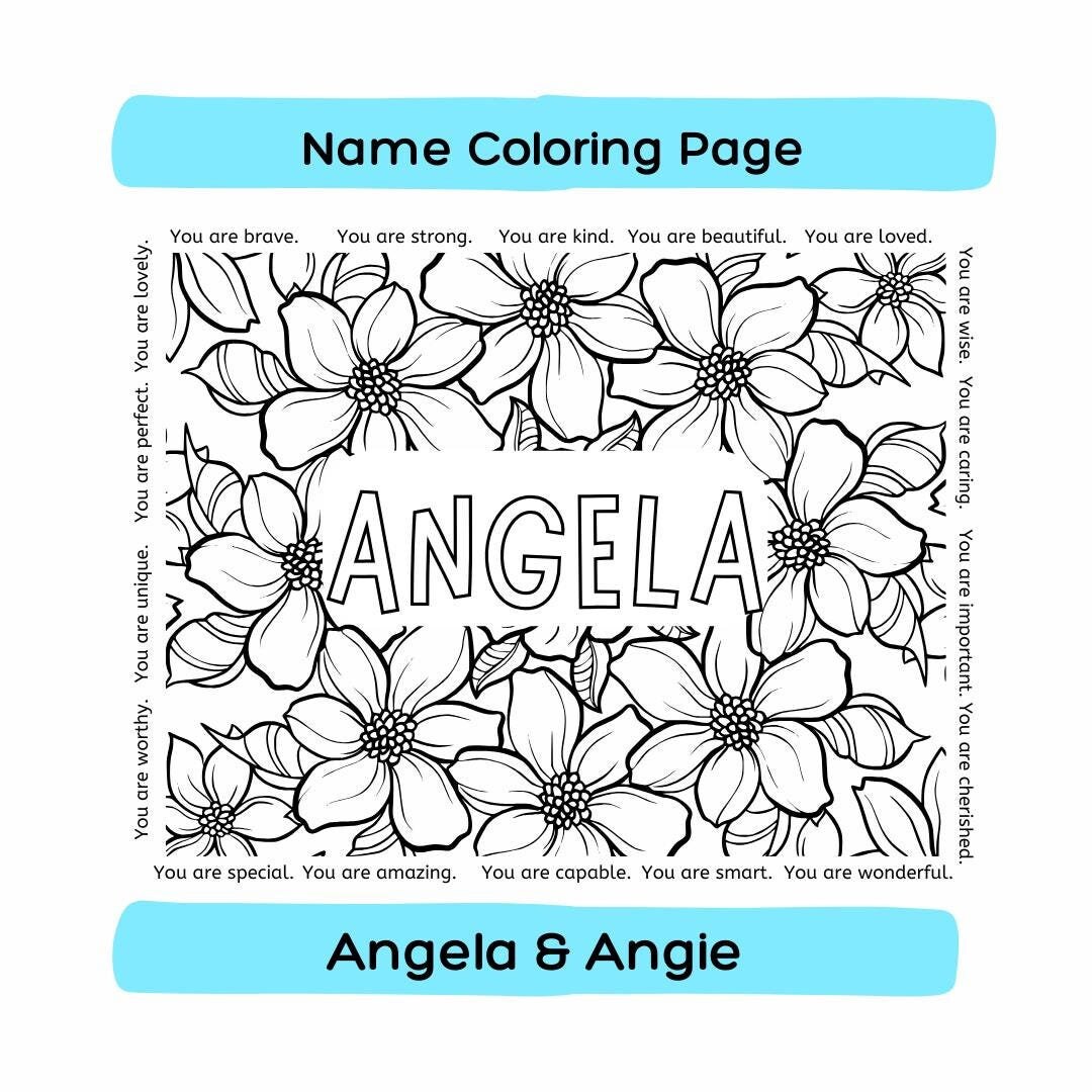 Angela Angie Name Coloring Page Flowers PDF Instant Download Gifts ...