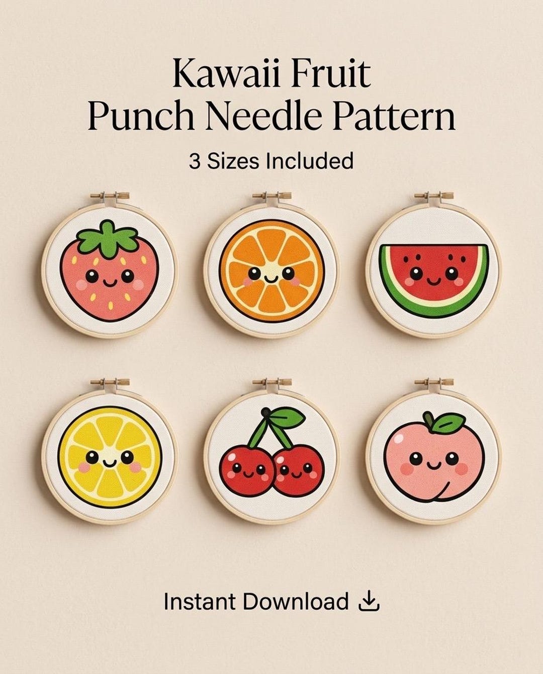 Kawaii Fruit Punch Needle Pattern Bundle, 6 Designs, 3 Sizes (PDF ...