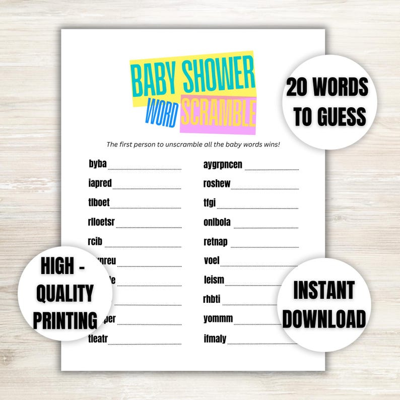 Baby Shower Word Scramble, Printable Baby Shower Games, Baby Shower ...