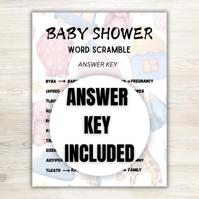 Baby Shower Word Scramble, Printable Baby Shower Games, Baby Shower ...
