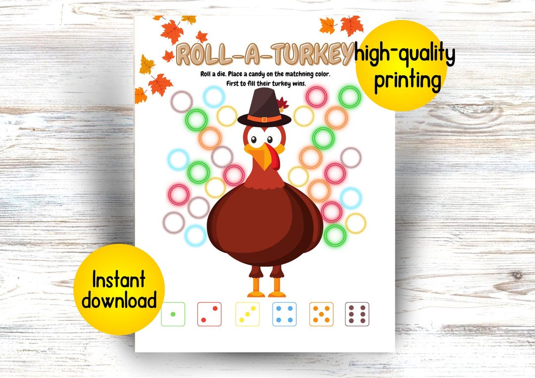 Roll a Turkey Game, Thanksgiving Roll a Turkey Family Game ...