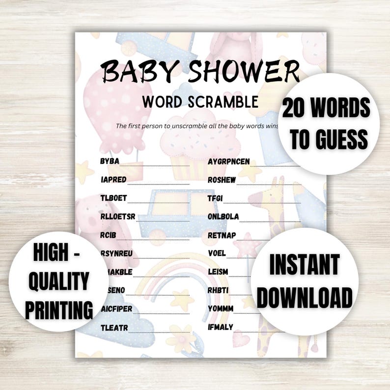 Baby Shower Word Scramble, Printable Baby Shower Games, Baby Shower ...