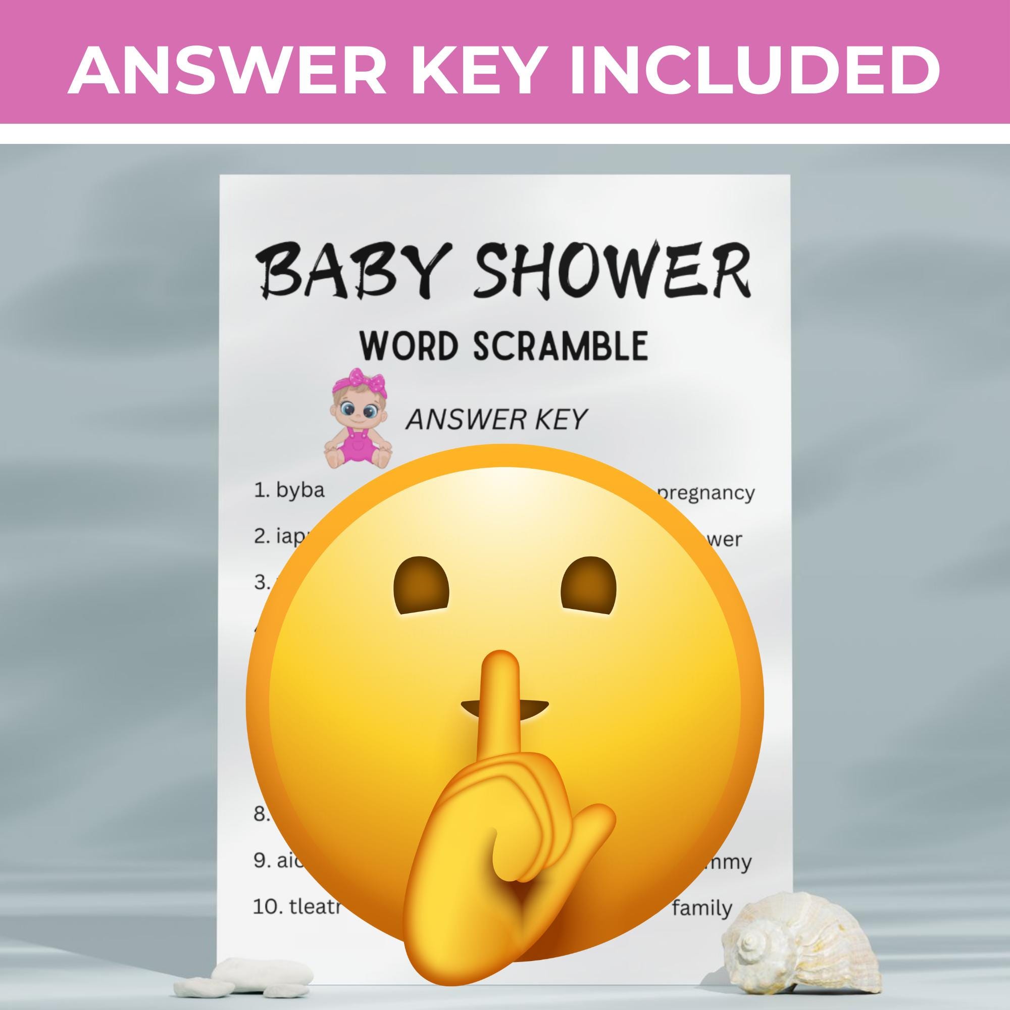 Pink Baby Shower Word Scramble Game: Printable Gender Reveal (US Letter ...