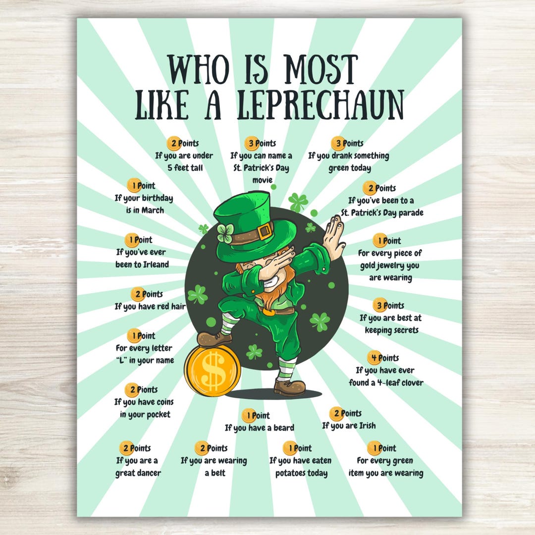 St. Patricks Day Games Printable, Who is Most Like a Leprechaun Game ...