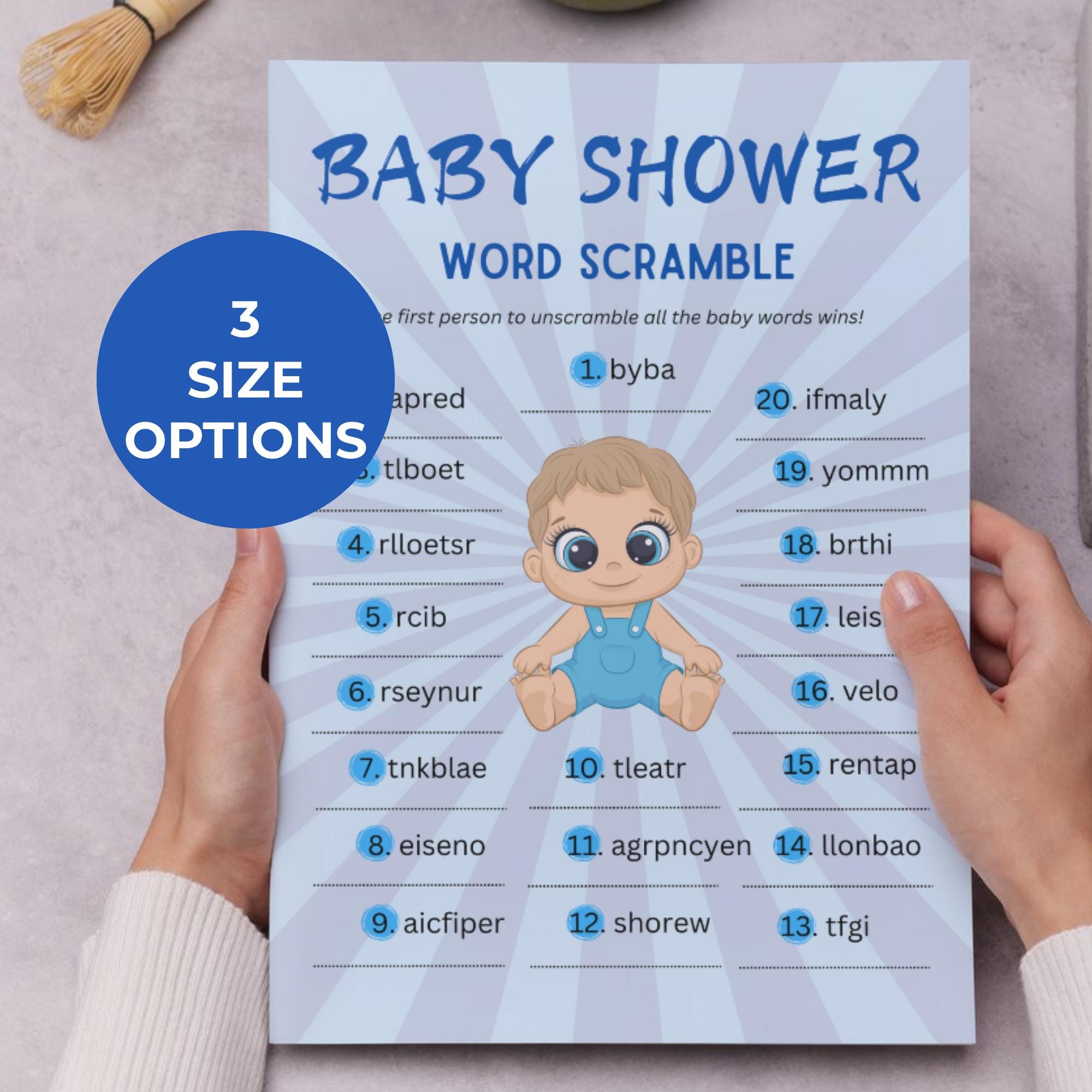 Blue Baby Shower Word Scramble Game: Gender Reveal, Printable (US ...