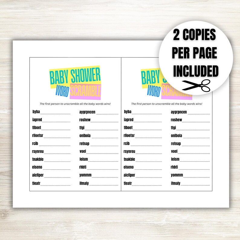 Baby Shower Word Scramble, Printable Baby Shower Games, Baby Shower ...