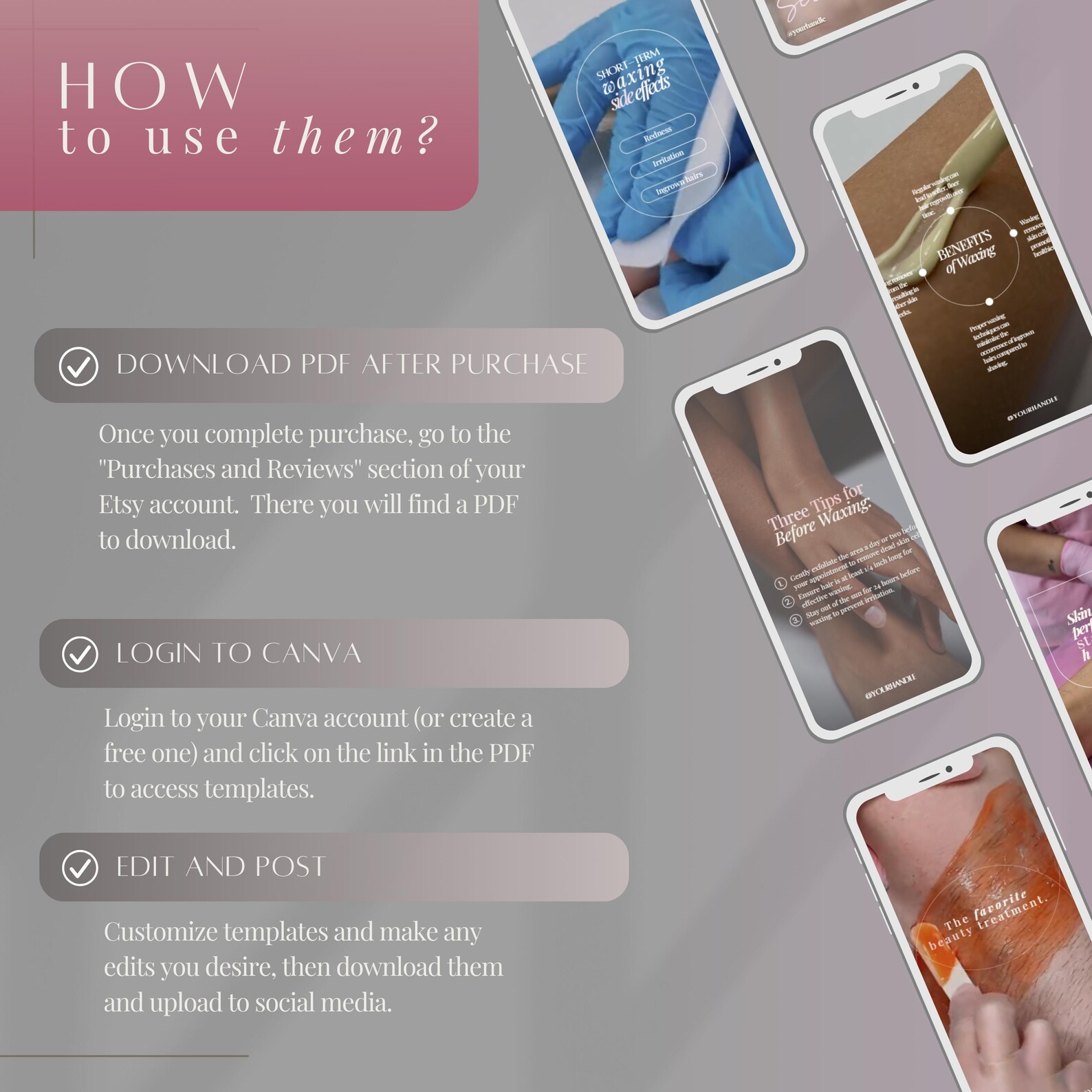 Waxing Reel Templates: Hair Removal Social Media Content (canva) - Etsy