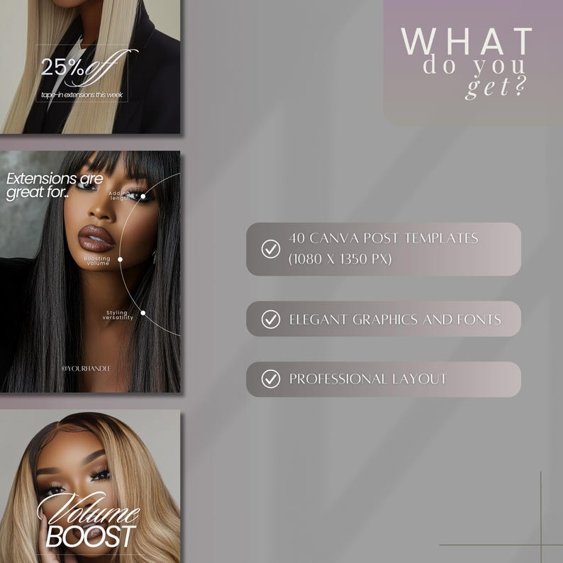 Black Hair Extension Posts: Hair Stylist Instagram Canva Templates ...