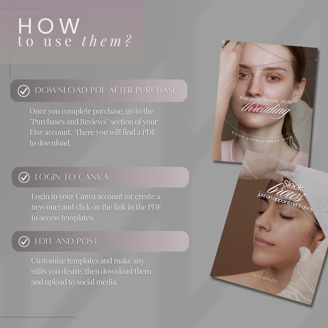 Brow Threading Instagram Post Templates: Brow Tech Social Media Content ...