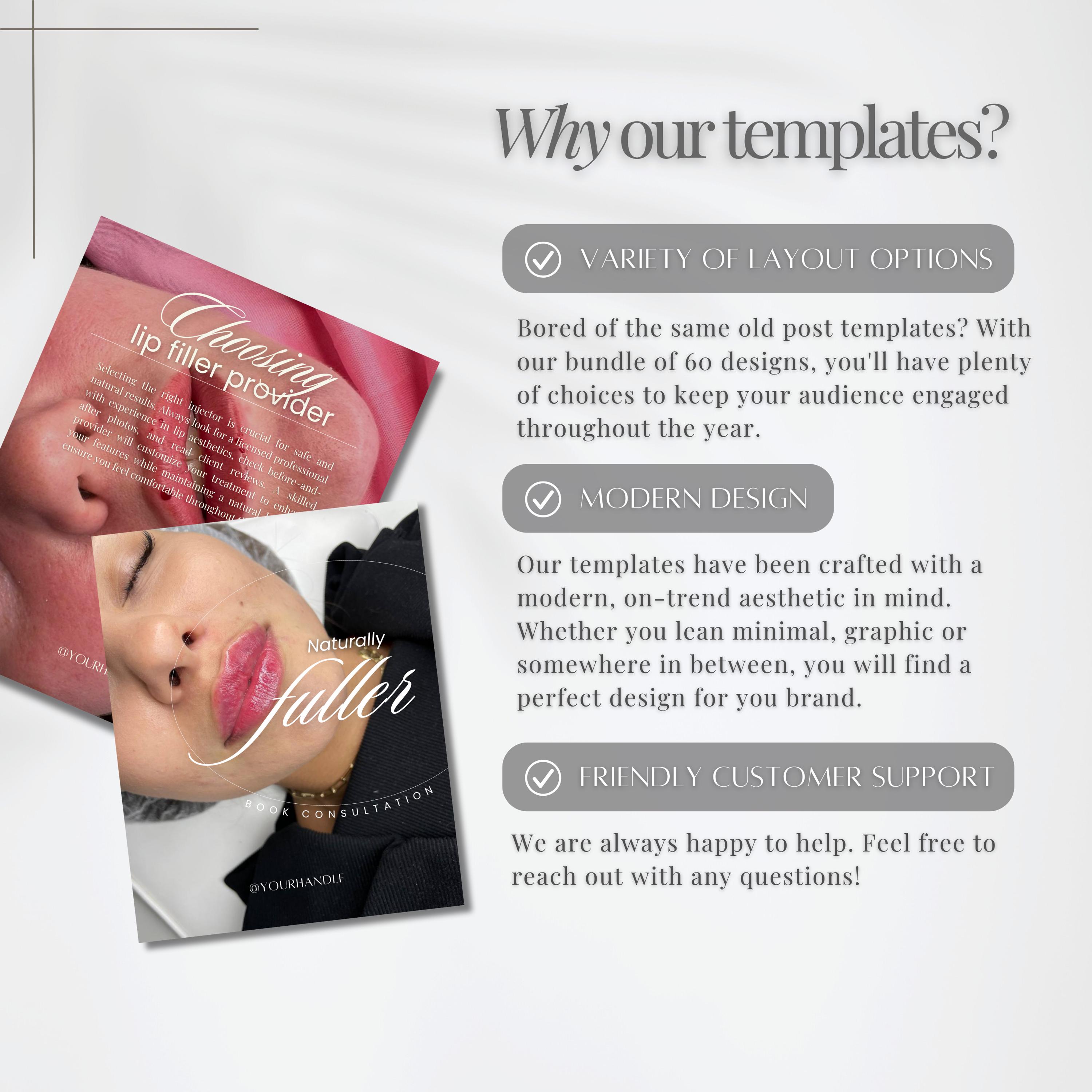 Lip Filler Instagram Posts: Social Media Editable Templates (canva) - Etsy