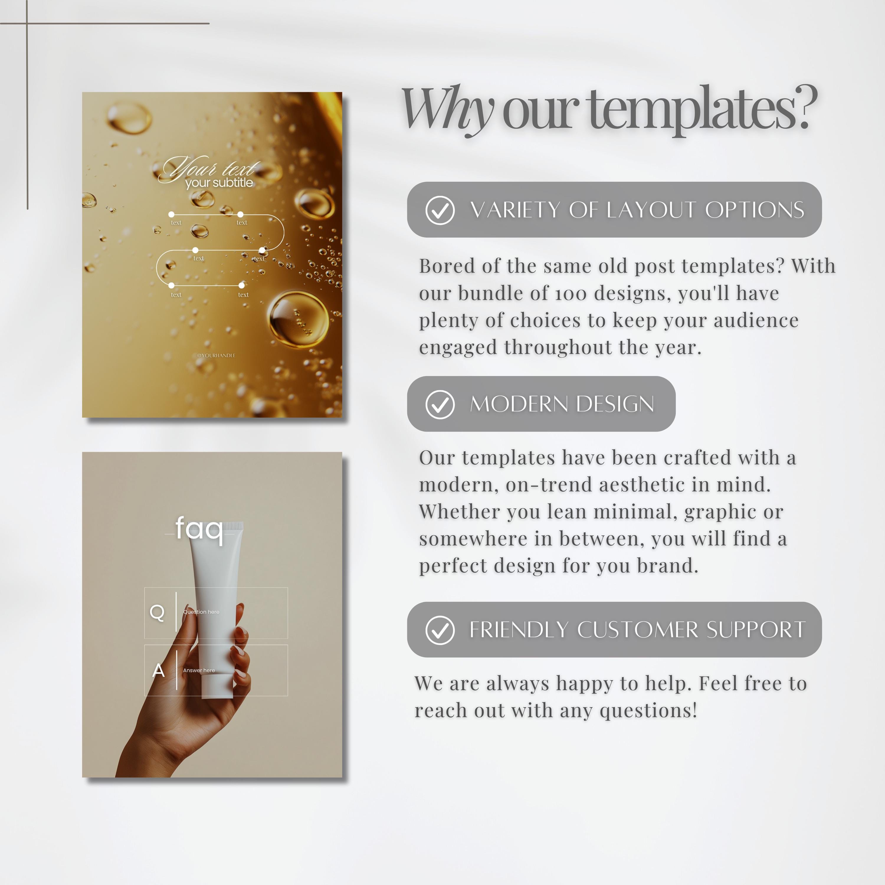 100 Skincare Instagram Posts: Social Media Templates for Canva (digital ...
