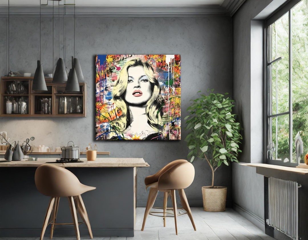 Kate Moss Pop Art Colorful Square Canvas Print, Banksy-inspired ...