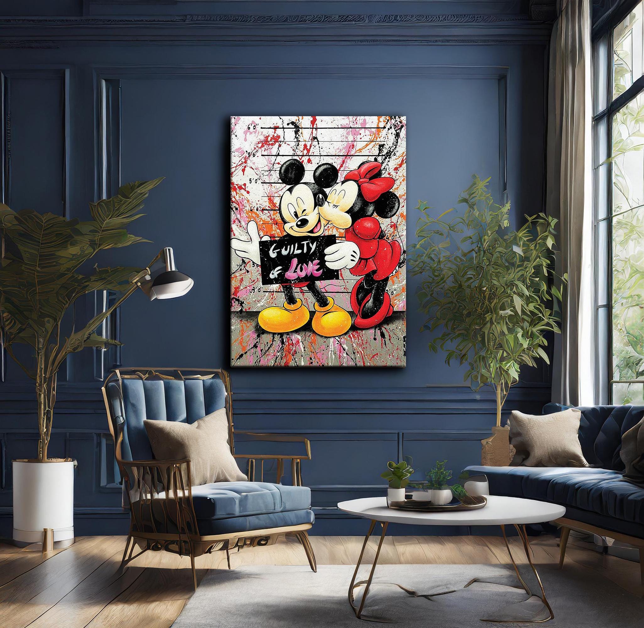 Guilty of Love Mickey and Minnie Mouse Canvas Wall Art, Banksy Style ...