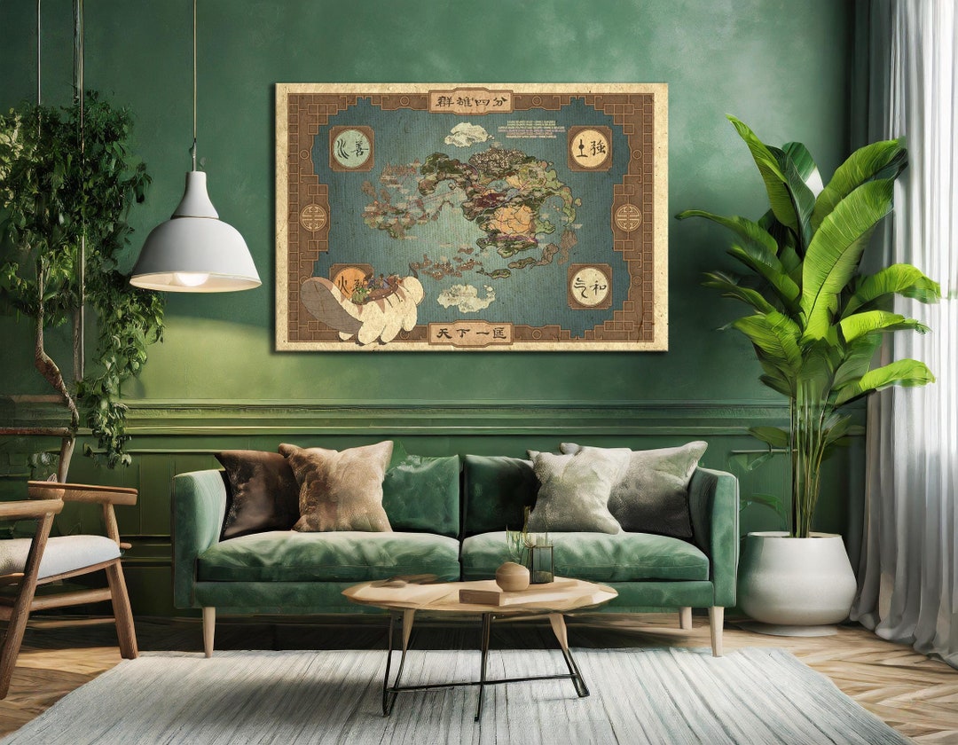 Avatar the Last Airbender World Map Canvas Wall Art | Four Nations Map ...