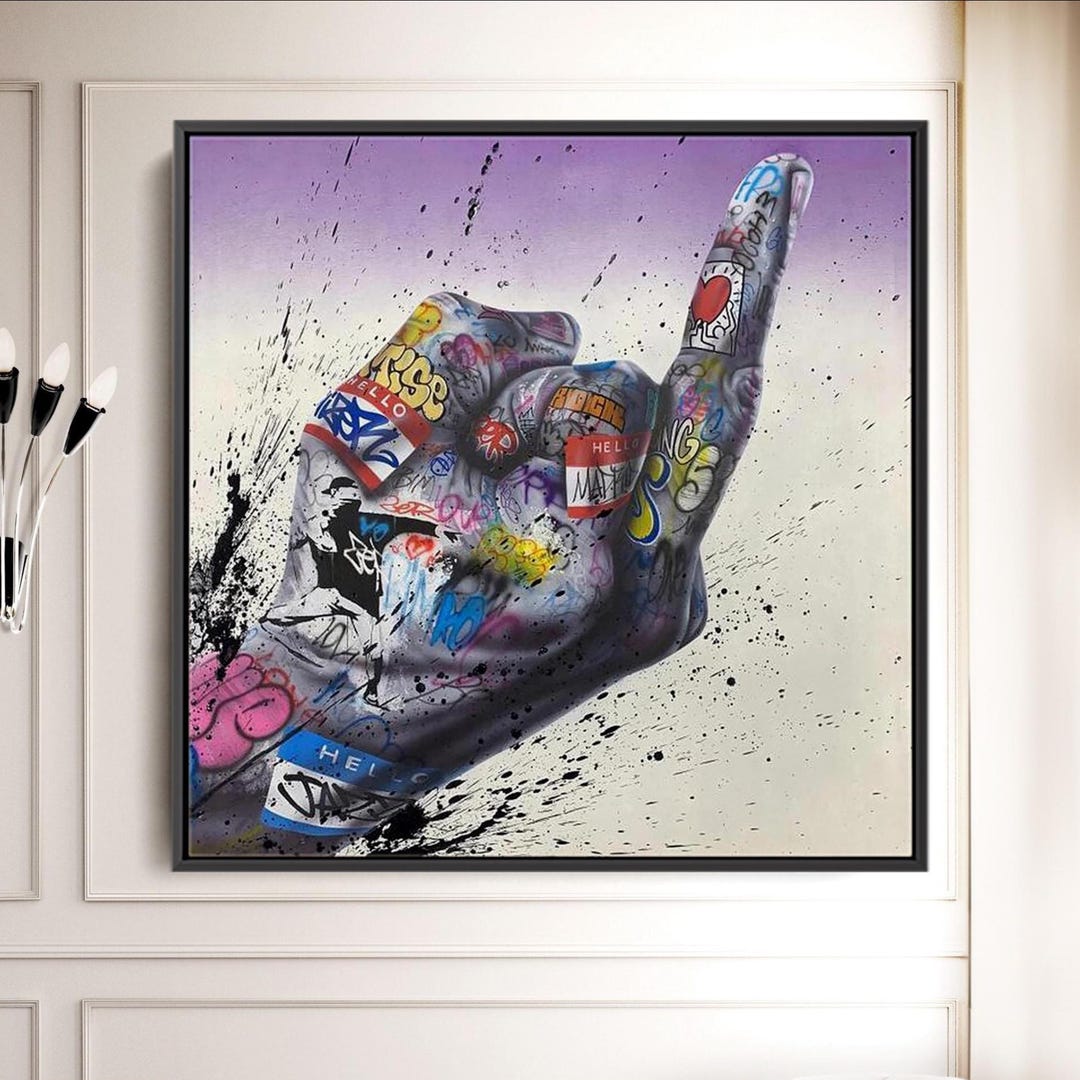 Middle Finger Street Graffiti Pop Art Canvas Wall Art – Banksy Pop Art ...