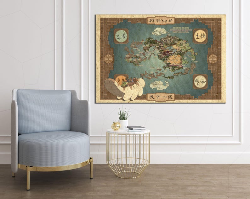 Avatar the Last Airbender World Map Canvas Wall Art Four Nations Map ...