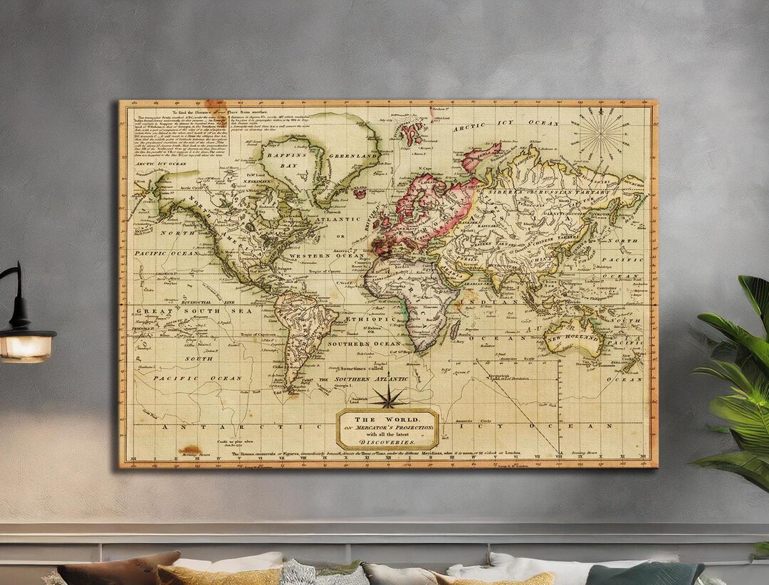 Vintage World Map 1898 Mercator Projection, Sepia Tone Wall Art ...