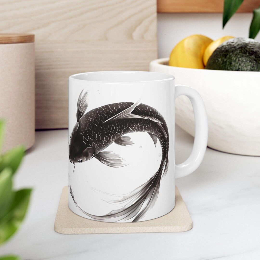 Koi Fish Mug, Yin Yang Elegant Brushstroke Style, Koi Carp Inspired ...