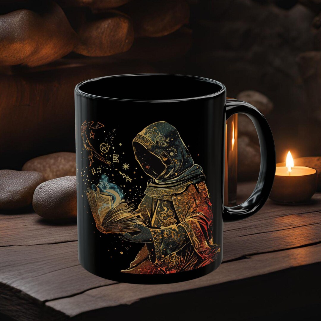 Medieval Monk Black Mug - Sorcerer Tapestry Art Cup, 11oz Coffee Mug ...