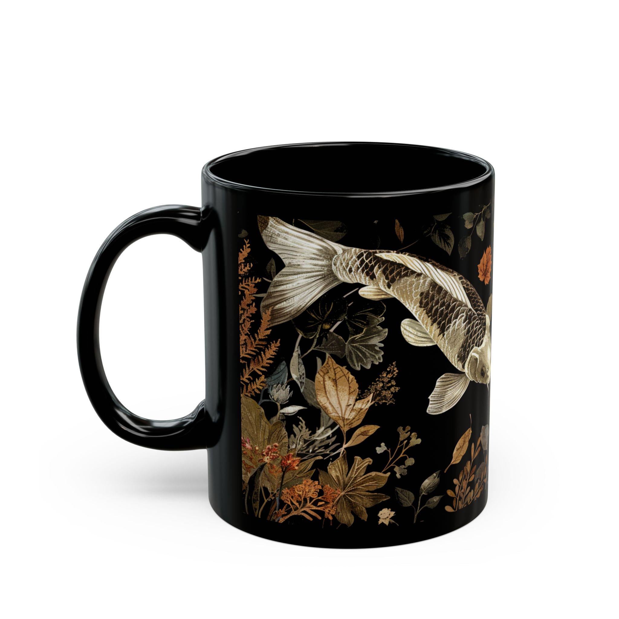 Koi Fish Mug Design, Autumn Leaves, Koi Fish Coffee Cup, Ceramic ...
