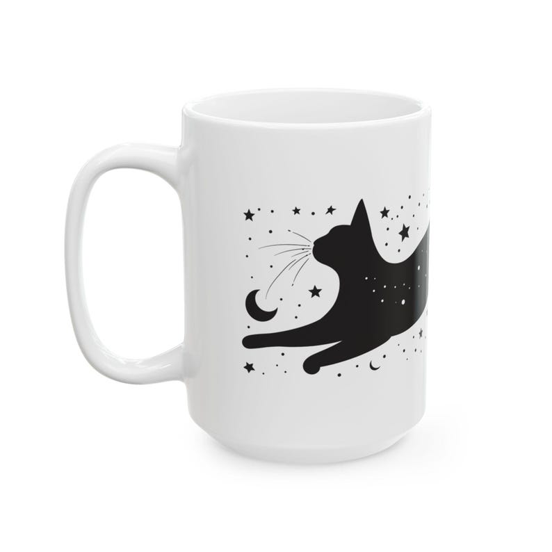 Cosmic Cat Mug - Starry Night Sky Design - Mystical Space Themed Coffee ...