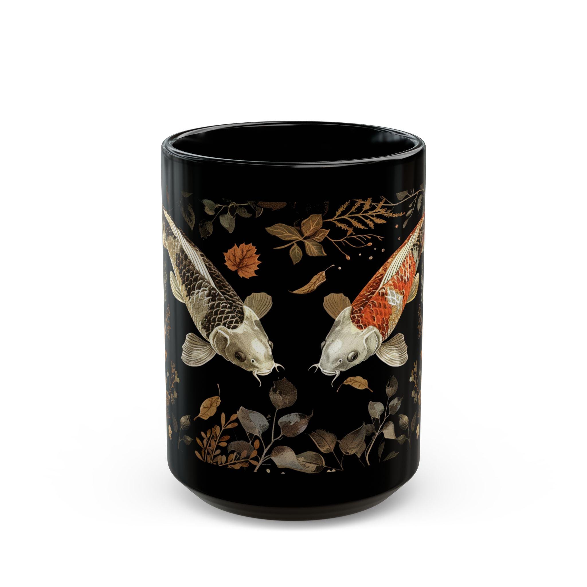 Koi Fish Mug Design, Autumn Leaves, Koi Fish Coffee Cup, Ceramic ...