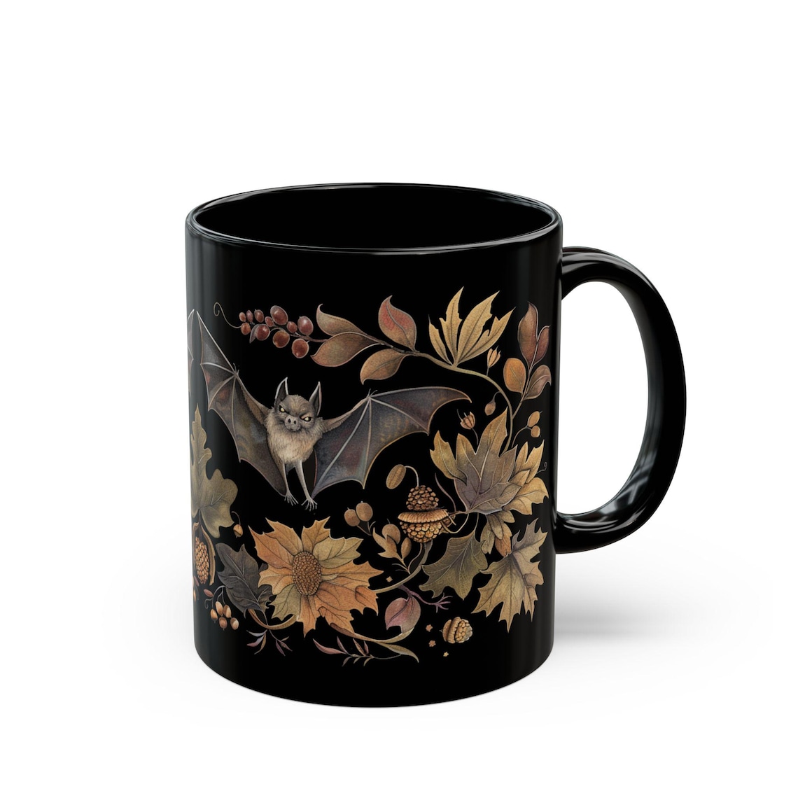 Medieval Floral Mystical Bat Coffee Mug - Nature Lover Gift, Halloween ...