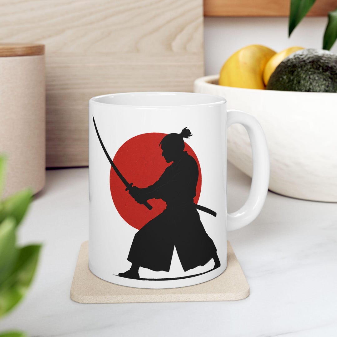 Samurai Mug - Japanese Warrior Tea Cup, Traditional Red Sun, Bushido ...
