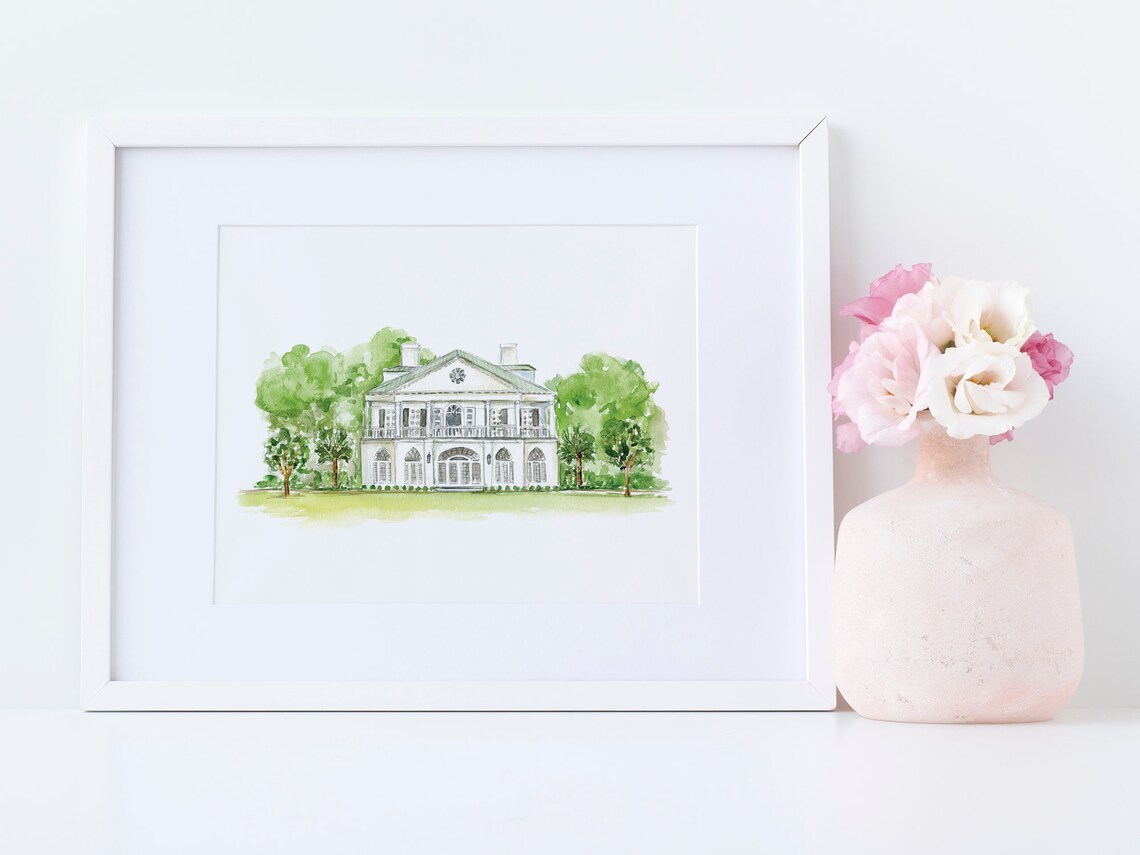 Lowndes Grove Landscape Watercolor Painting Charleston | Etsy