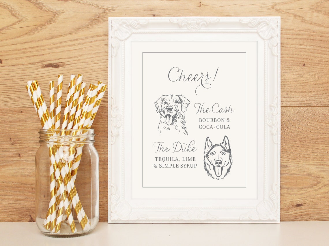 Signature Drinks Dog Sign Two Dogs Drink Sign Signature | Etsy