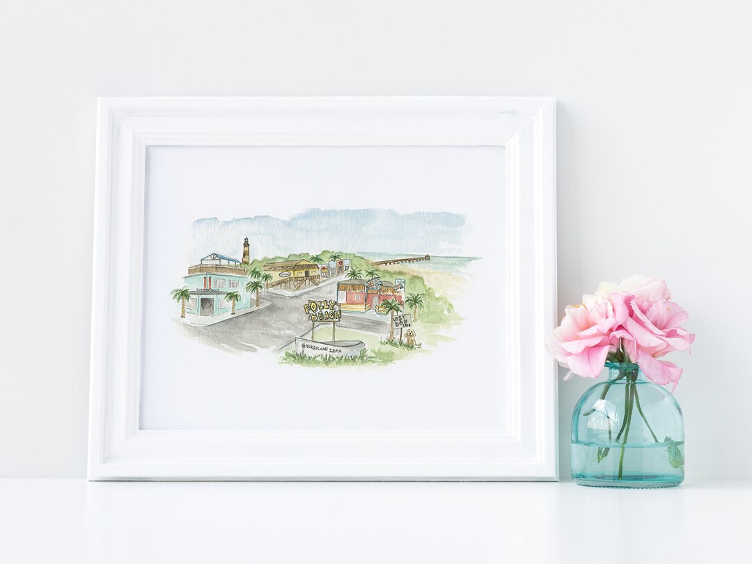 Folly Beach Watercolor - Downtown Folly - Folly Road Painting - James ...