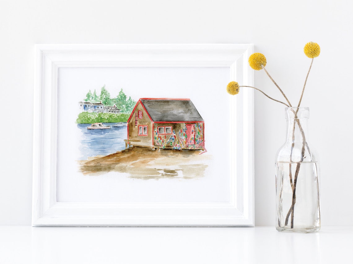 Coastal Maine Lobster Shack Watercolor Painting Coastal - Etsy