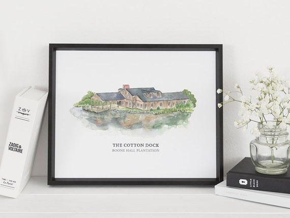 The Cotton Dock Boone Hall Watercolor Painting Mount | Etsy
