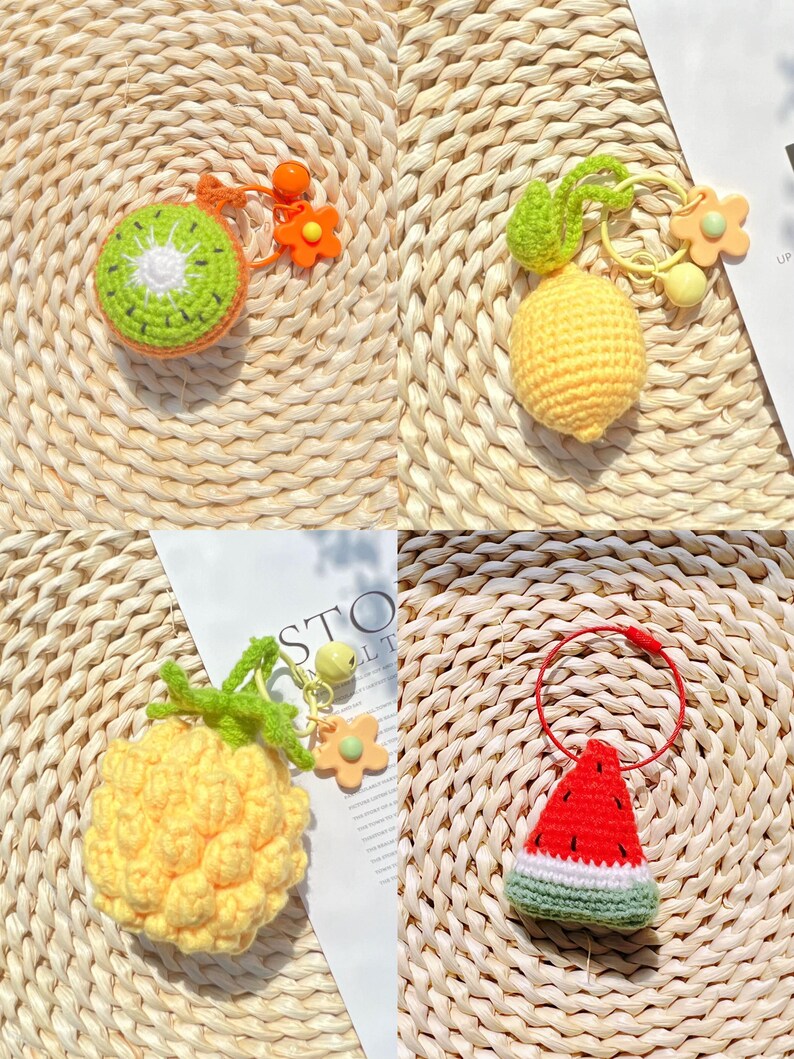 Sweet & Juicy Fruit Crochet Keyring - Lemon, Kiwi, Pineapple ...