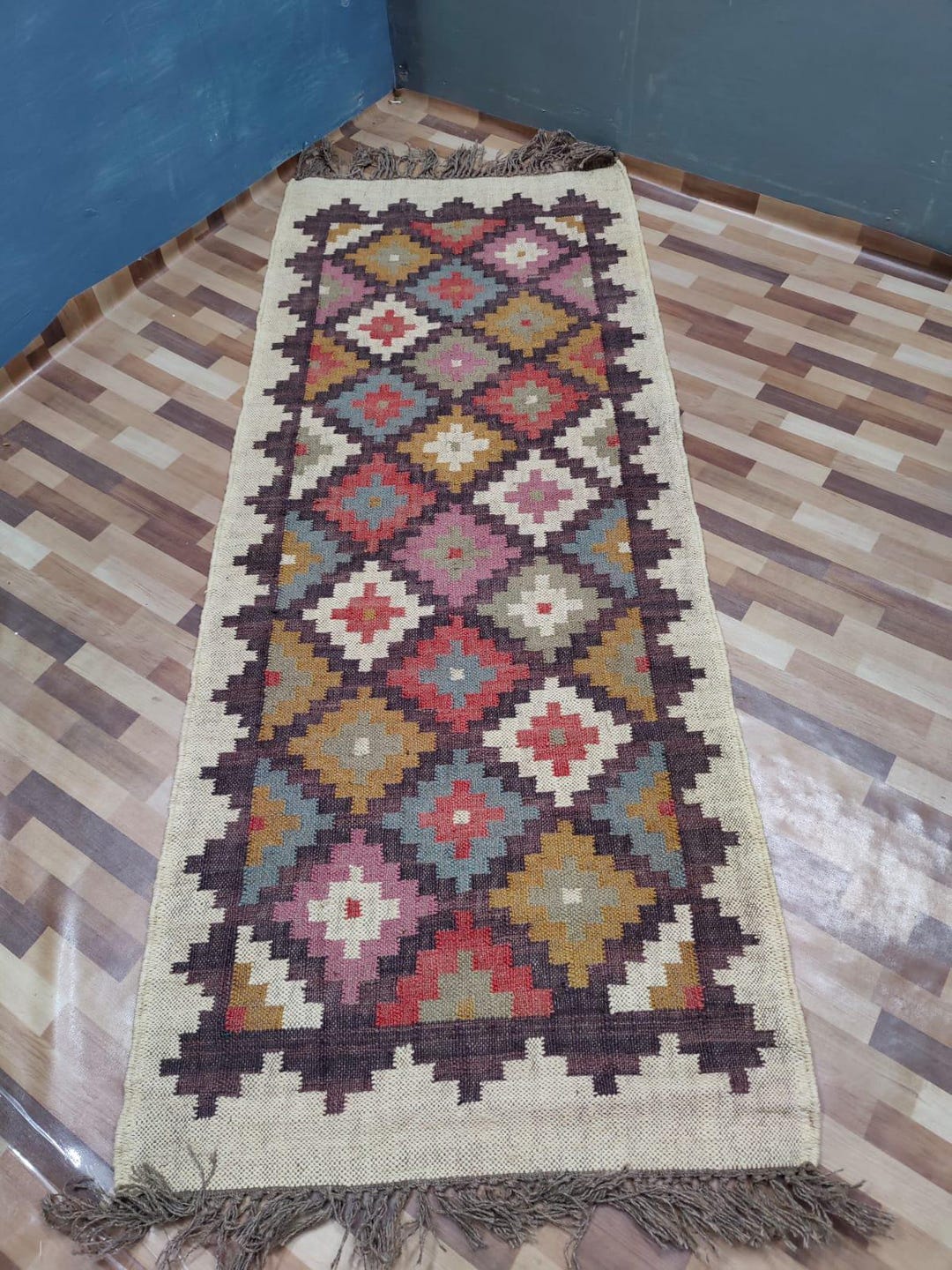 Handwoven Kilim Wool Jute Runner Bohemian Eco Friendly Wool Jute Kilim ...