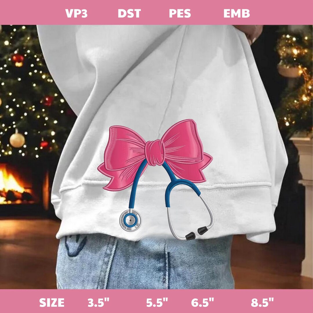 Pink Nurse Bow Embroidery Design File Nurse Coquette Nurse Nurse ...