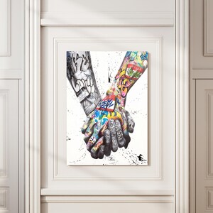 Holding Hands Painting Print Pop Art Canvas Wall Art, Realist Pop Art ...