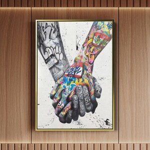 Holding Hands Painting Print Pop Art Canvas Wall Art, Realist Pop Art ...