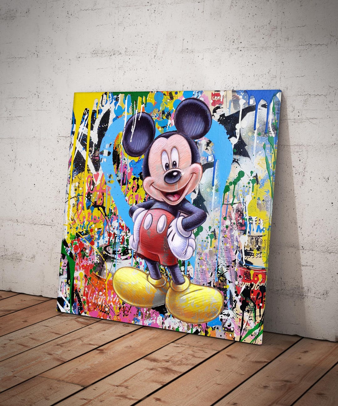 Vintage Mickey Mouse Pop Art Painting Canvas Print Banksy Cartoon Wall ...