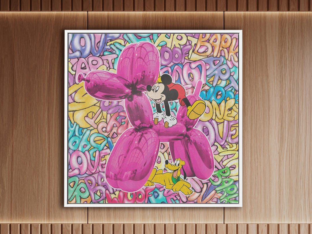 Pink Balloon Dog & Mickey Mouse Pop Art Canvas Bold Typography ...