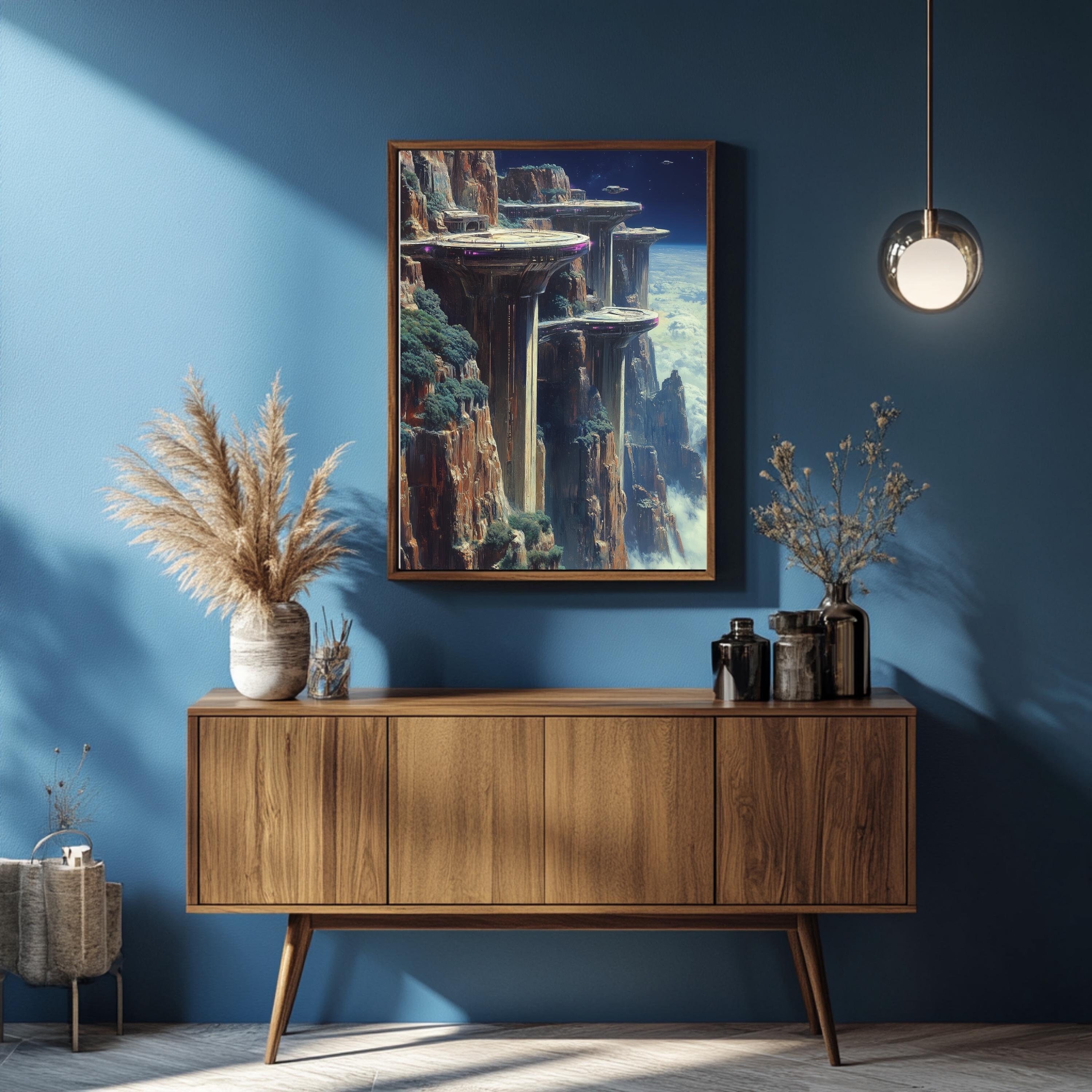 Retro Sci Fi Art Print, Vintage Space Colony Poster, Digital Download ...