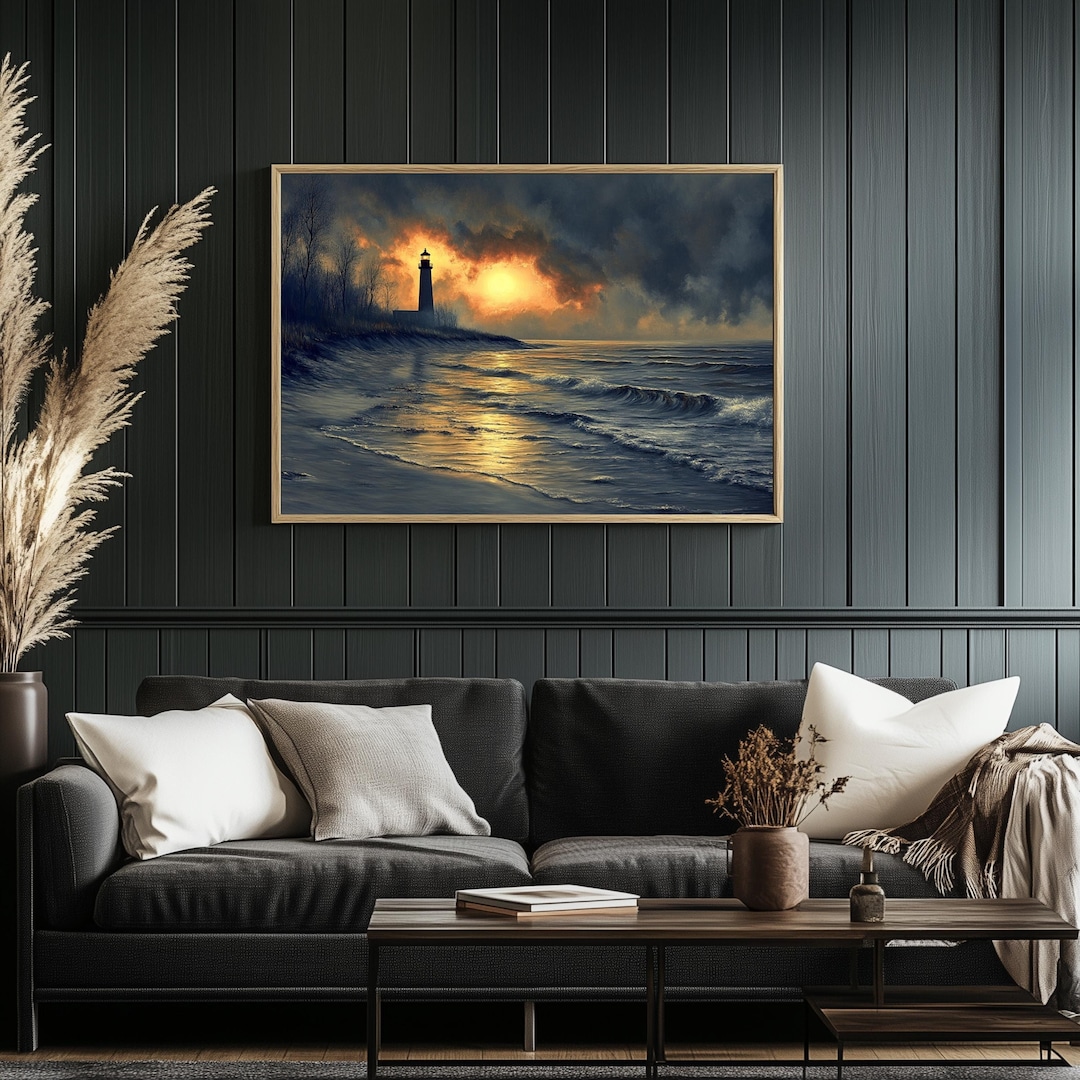 Lighthouse Print, Tidal Wave Wall Art, Coastal Sunrise Digital Download ...