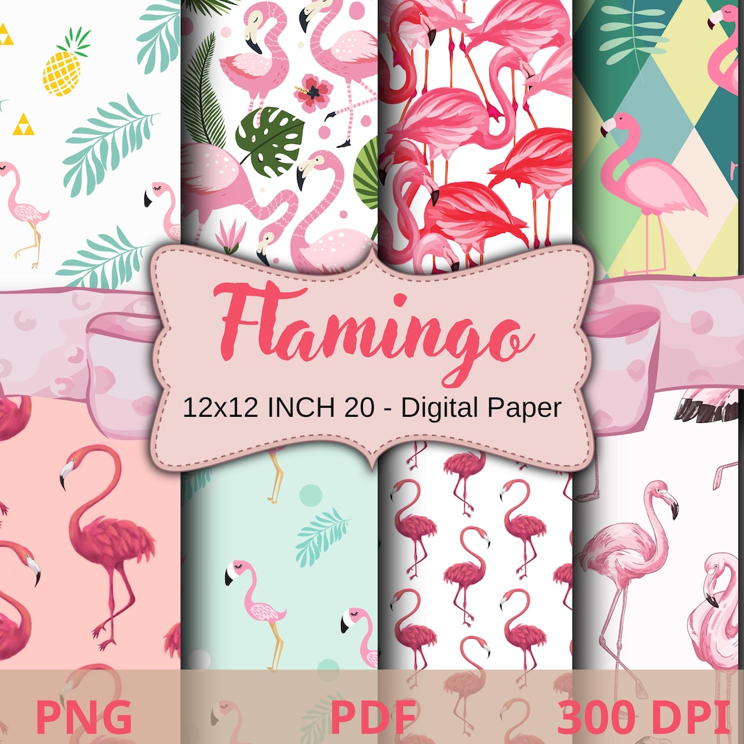 Flamingo Digital Paper Pack 20 Tropical Pink Flamingo Backgrounds,12x12 ...