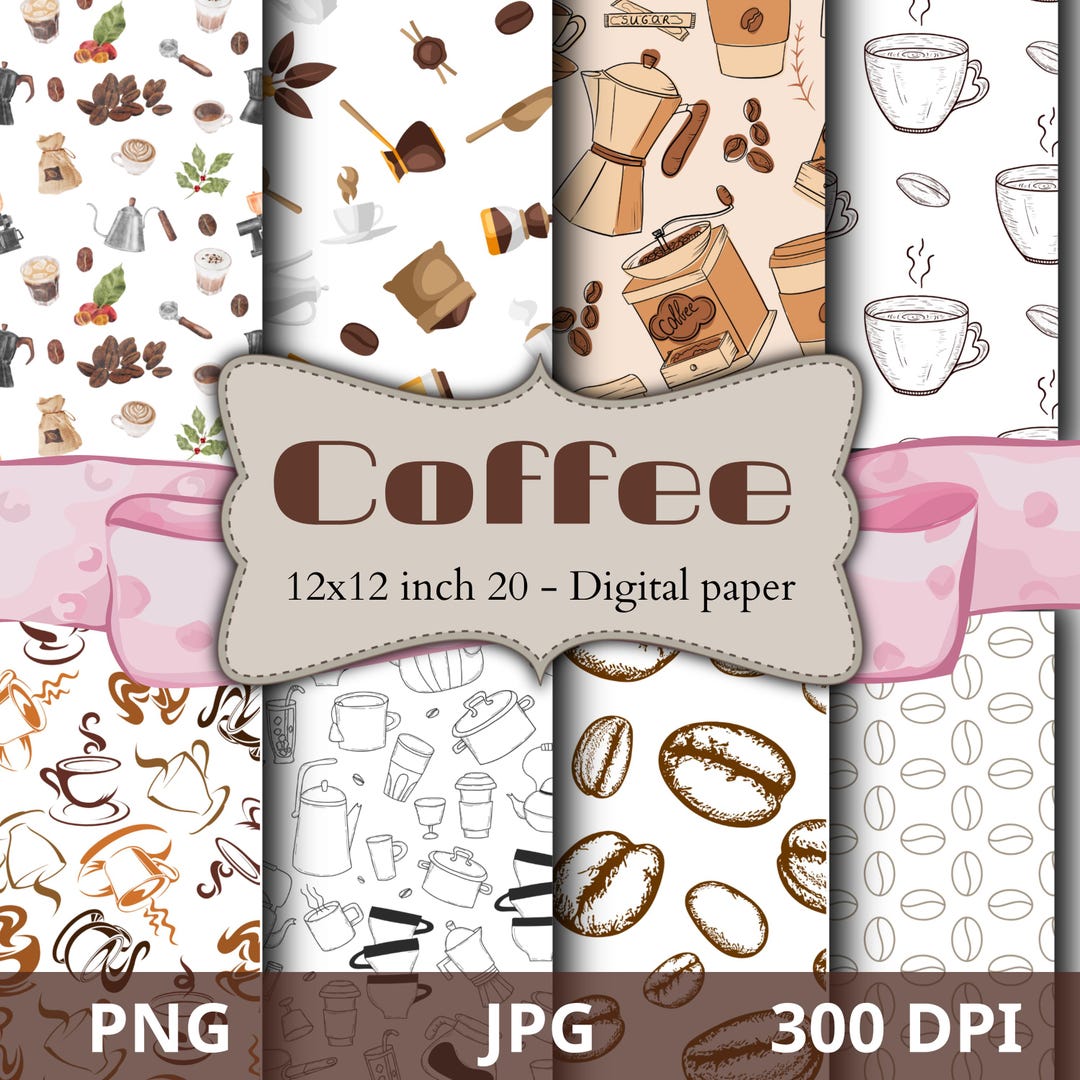 Coffee Digital Paper Bundle, Seamless Coffee Pattern, Cafe Scrapbook ...
