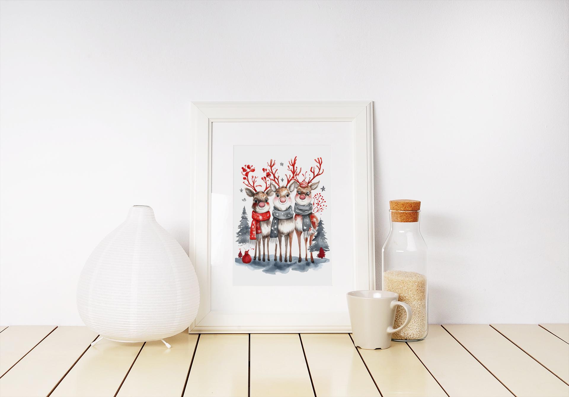 Christmas Reindeer Digital Download, Watercolor Winter Art Print ...