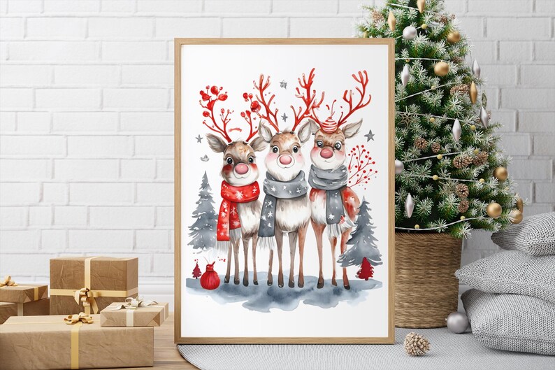 Christmas Reindeer Digital Download, Watercolor Winter Art Print ...